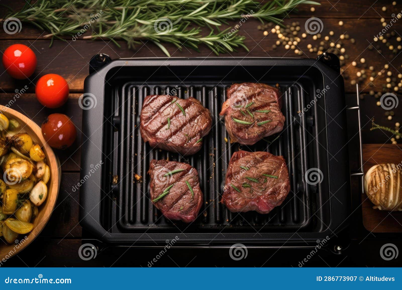 Top View of Delicious Steaks Being Grilled on a Smart Grill Stock Image ...