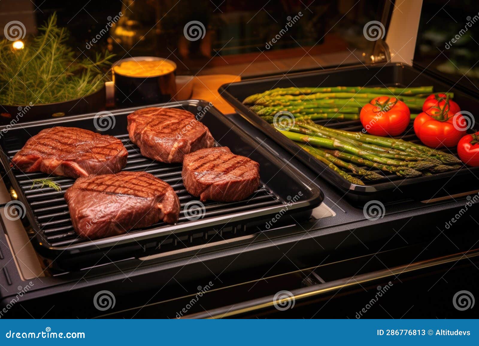Top View of Delicious Steaks Being Grilled on a Smart Grill Stock Image ...