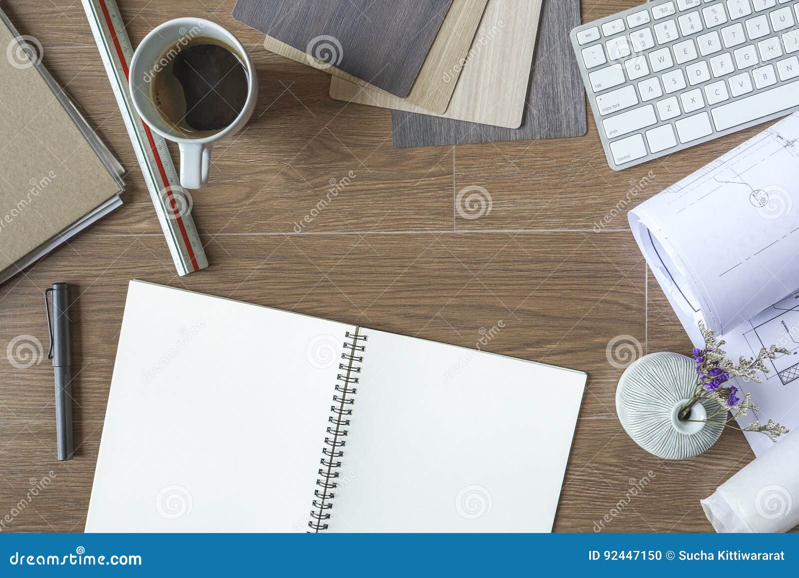 Top View of Designer Desktop, Architect Stuff on Wood Background Stock ...