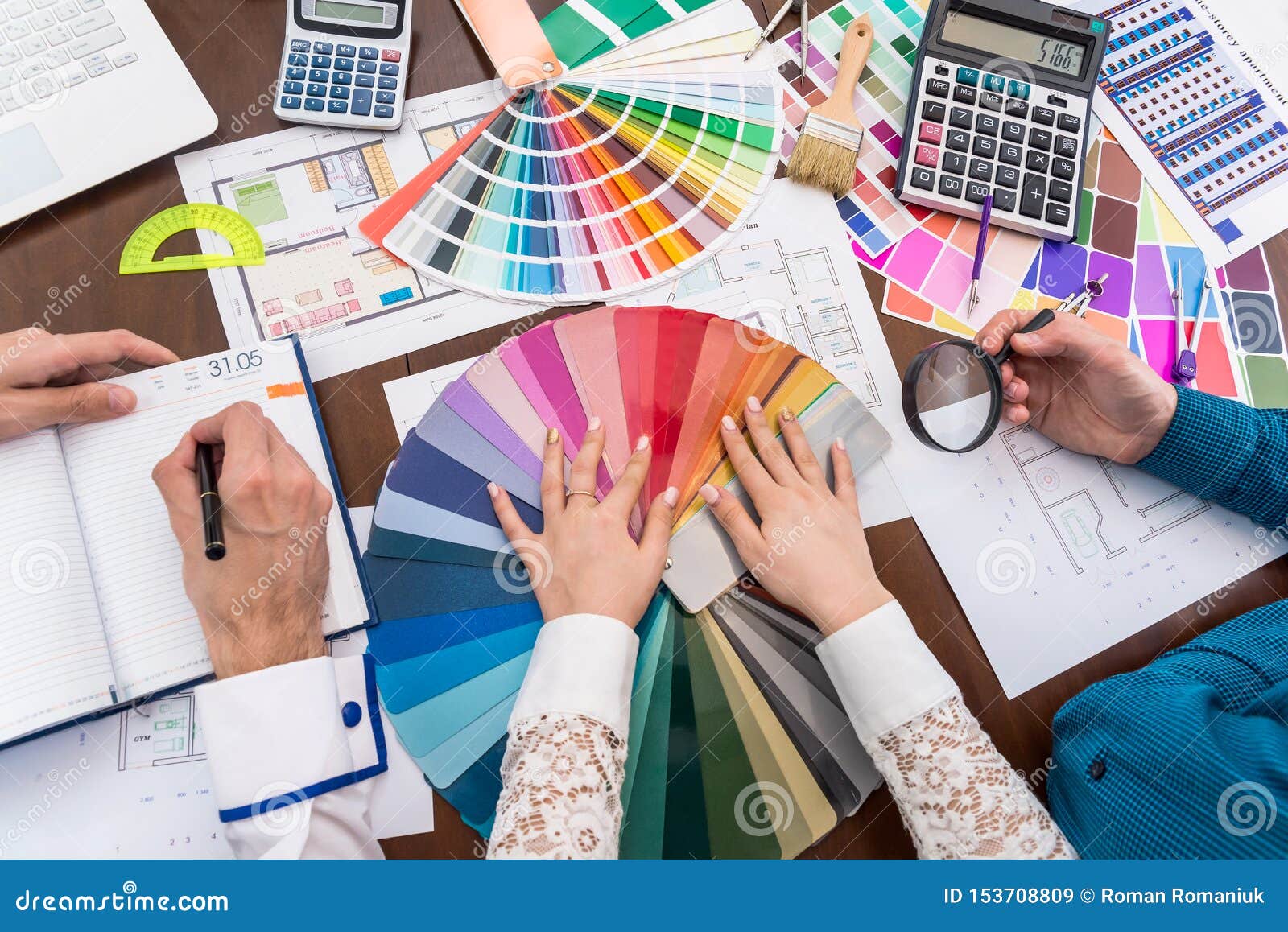 Top View of Designer`s Workspace, Discussing Colour Sampler Stock Image ...