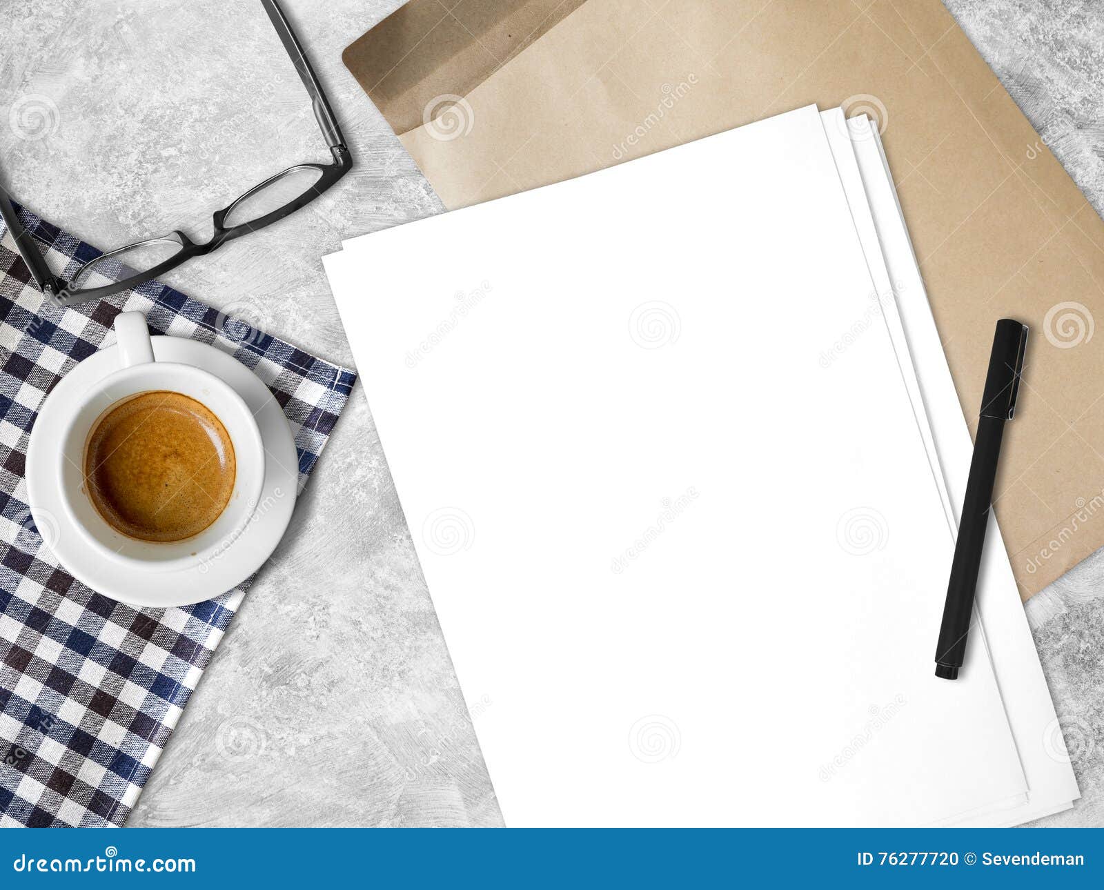 Top view desk blank paper. stock photo. Image of page - 76277720