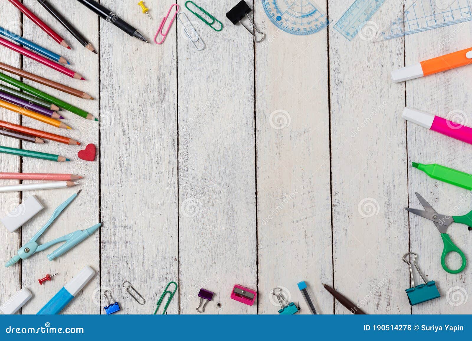 Top View of Desk with Workspace and Study Equipment Stock Photo - Image ...
