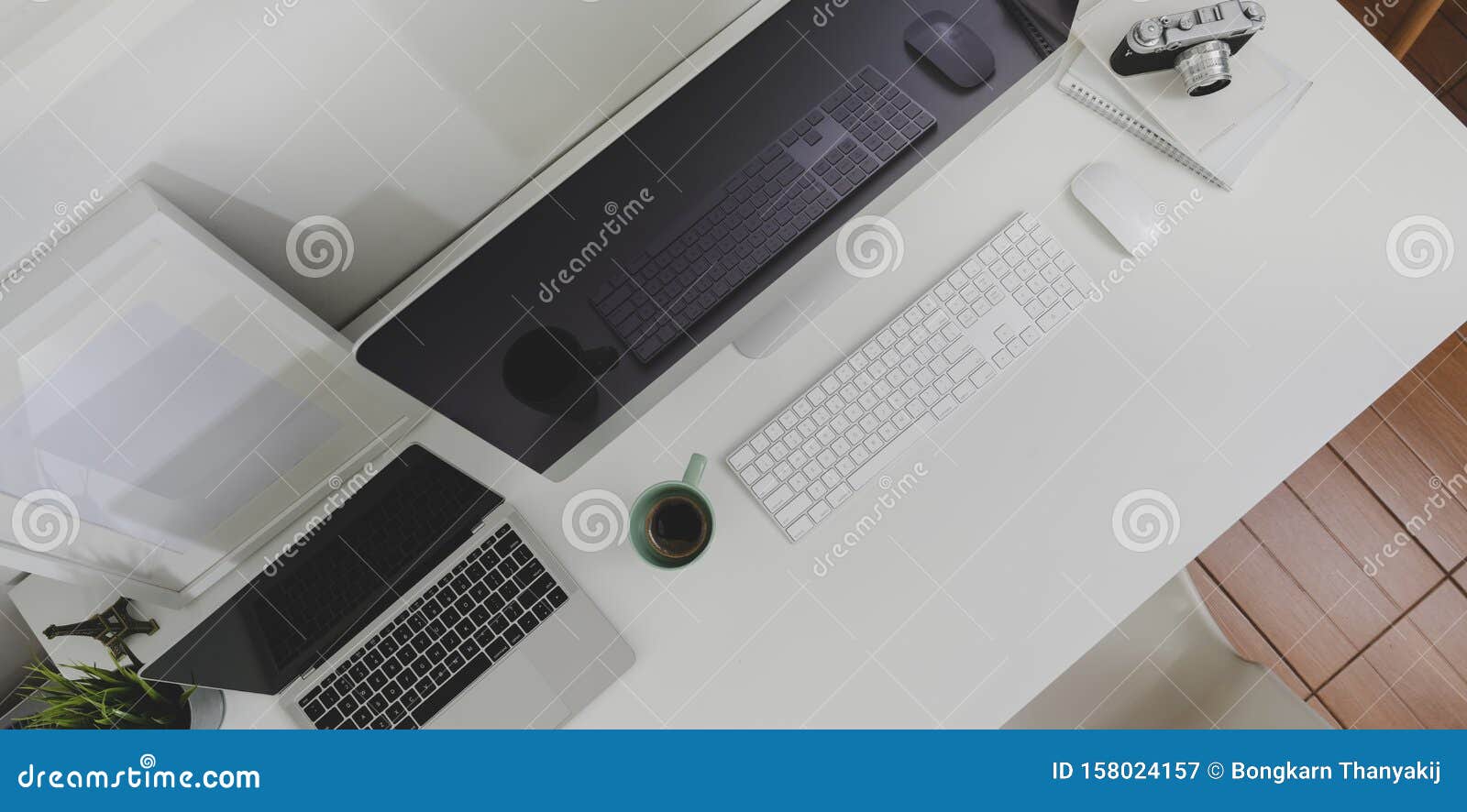 Top View of Desktop Computer and Laptop Computer with Copy Space in ...