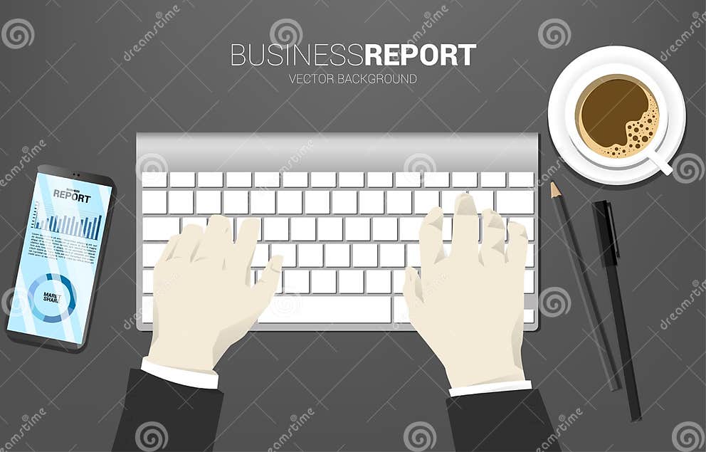 Top View Desktop Computer on Table with Hand and Computer Keyboard ...