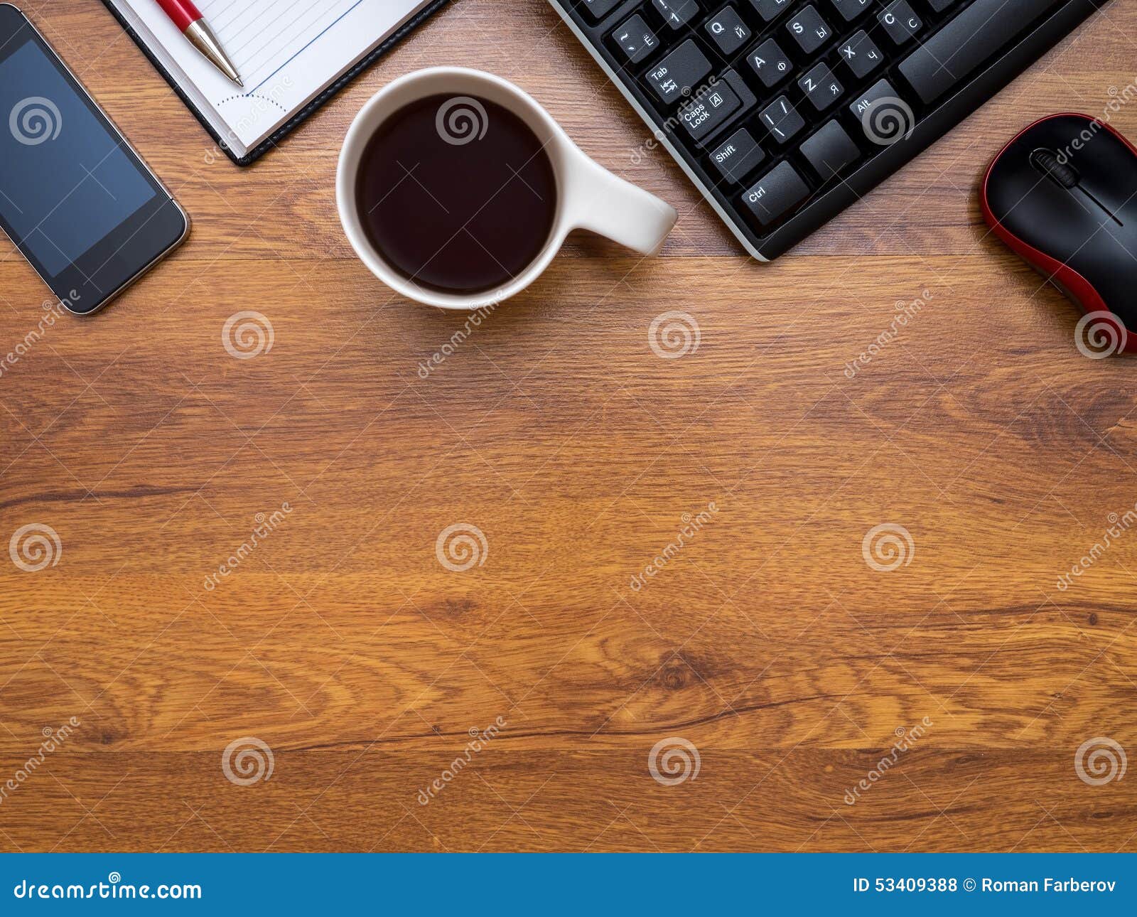 Top view on the desktop stock photo. Image of mobile - 53409388