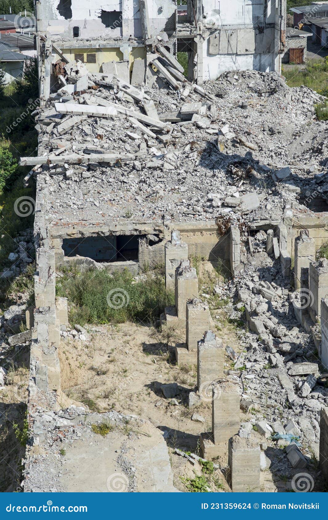 Top View of the Destroyed Foundation of a Large Concrete Building To Be ...