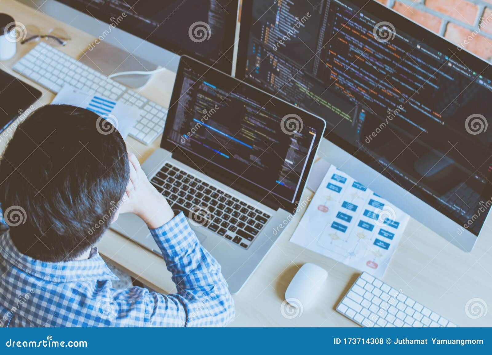 Top View Developer Programming Hand Pointing And Coding Technology Website Design Safety Of The