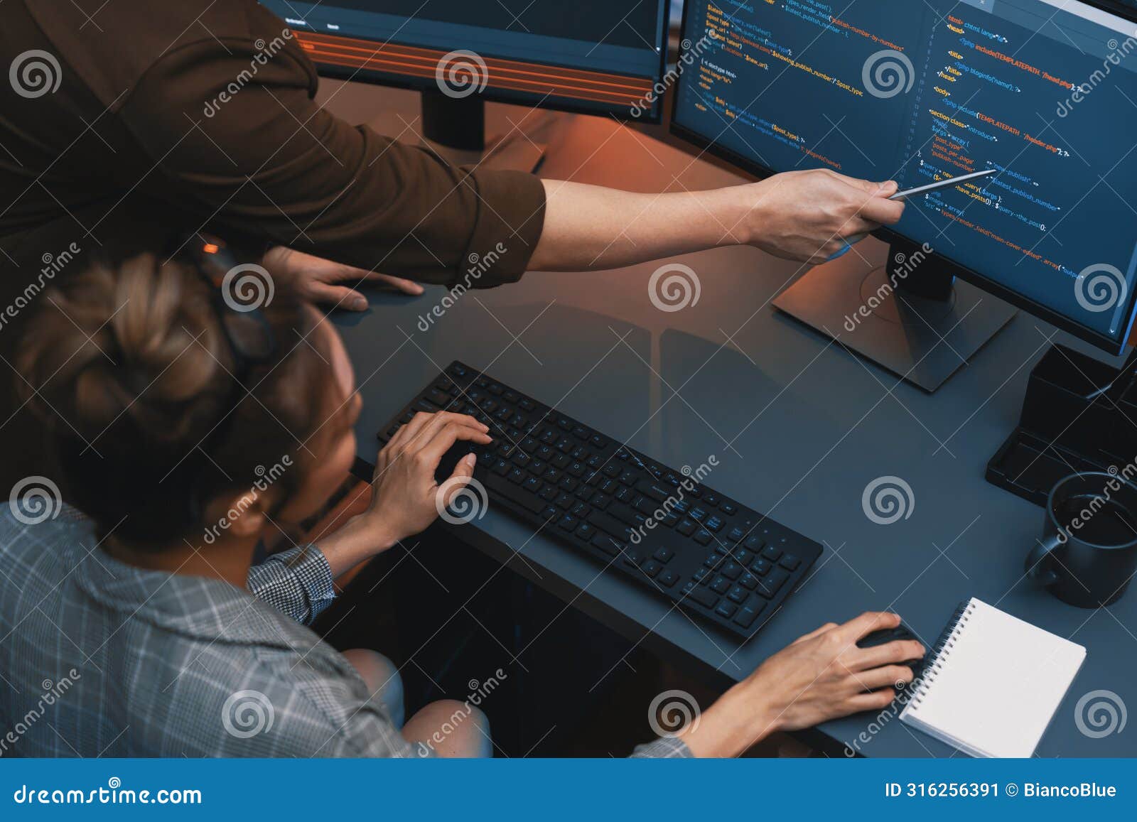 Top View it Developers Discussing with Point Website Coding System. Infobahn. Stock Image ...