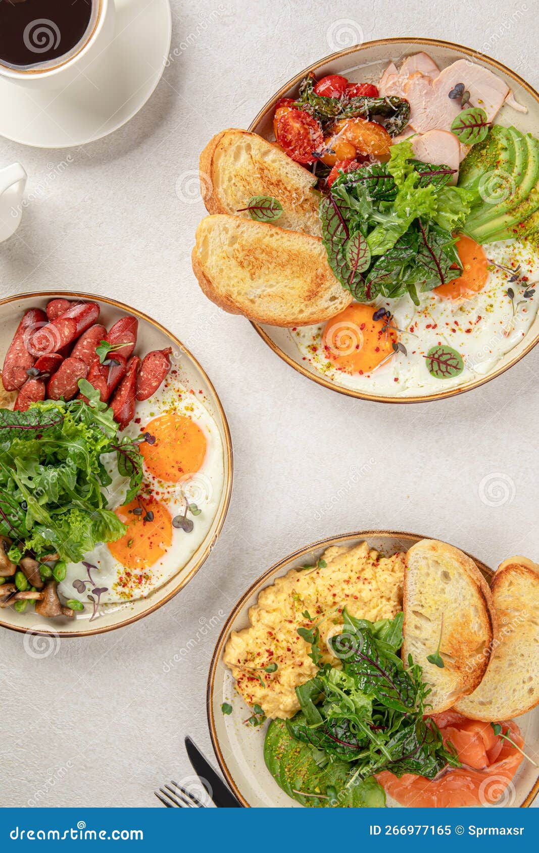 Different Assorted Breakfast Set Stock Image - Image of salad, overhead ...