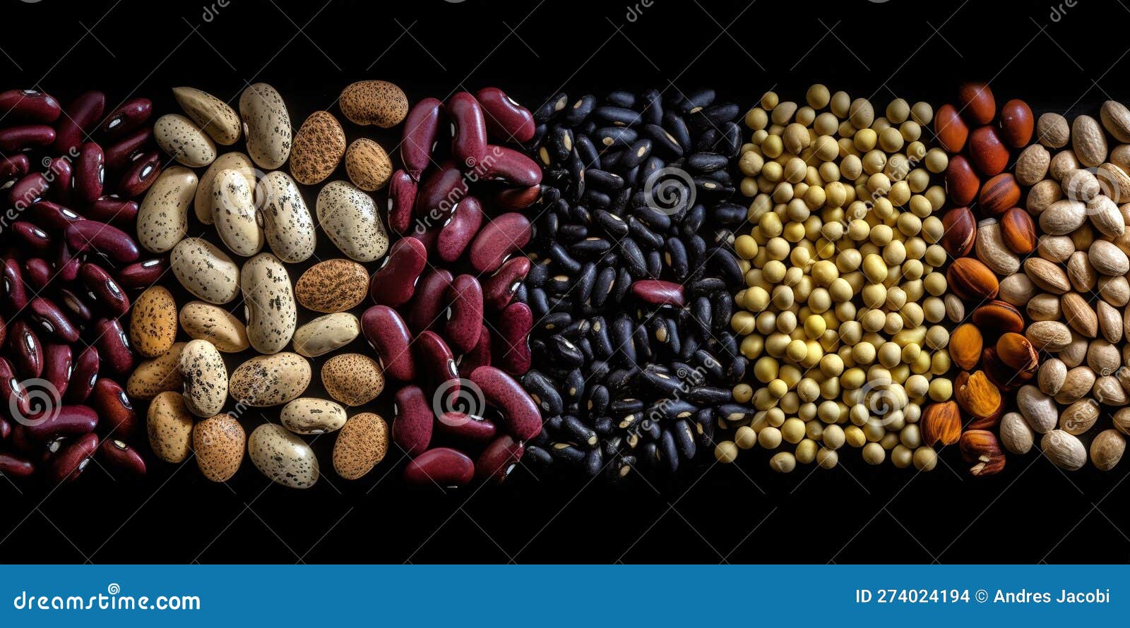 Top View of Different Beans Over Black Background. Stock Photo - Image ...