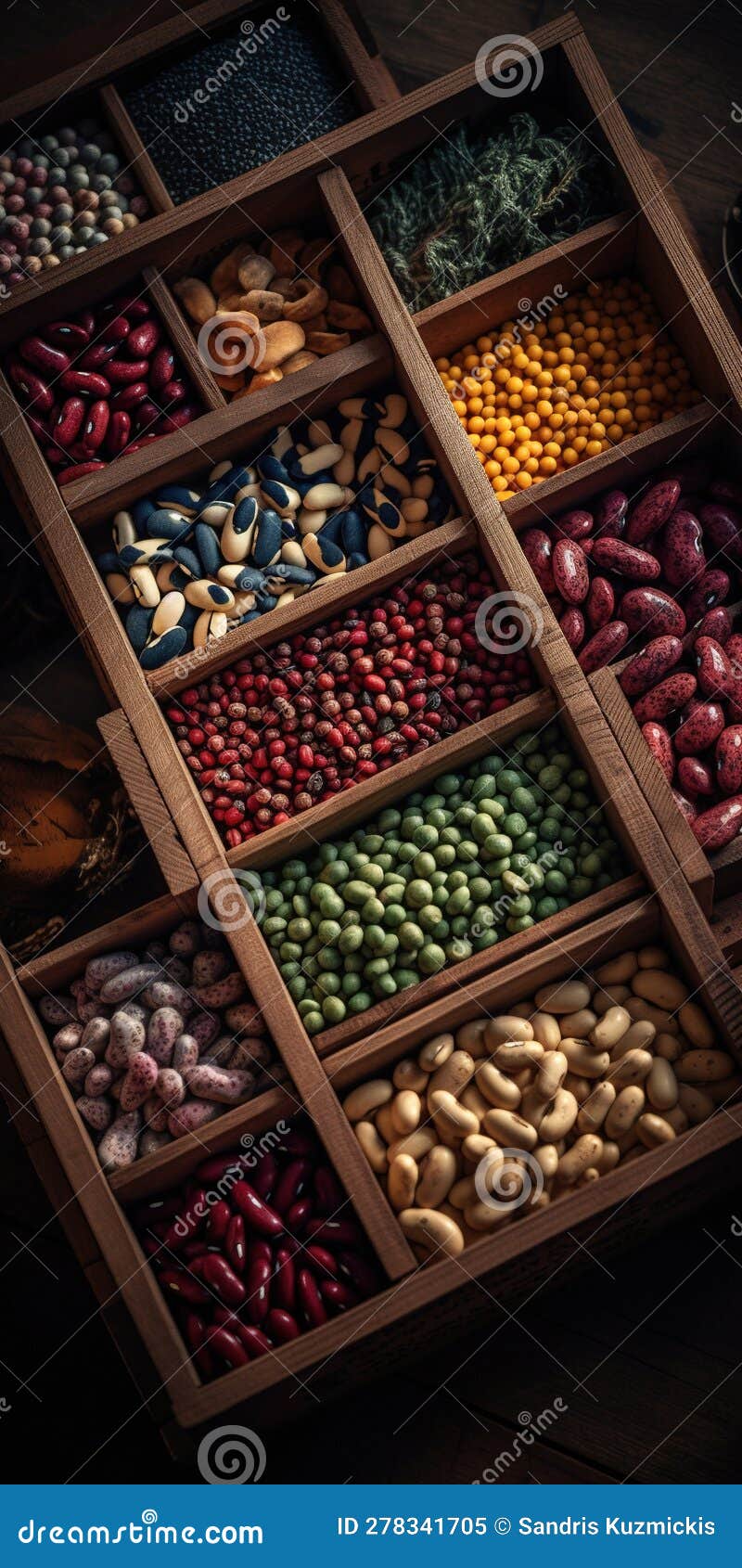 Top View of Different Beans in Small Wooden Cages. Generative AI Stock ...