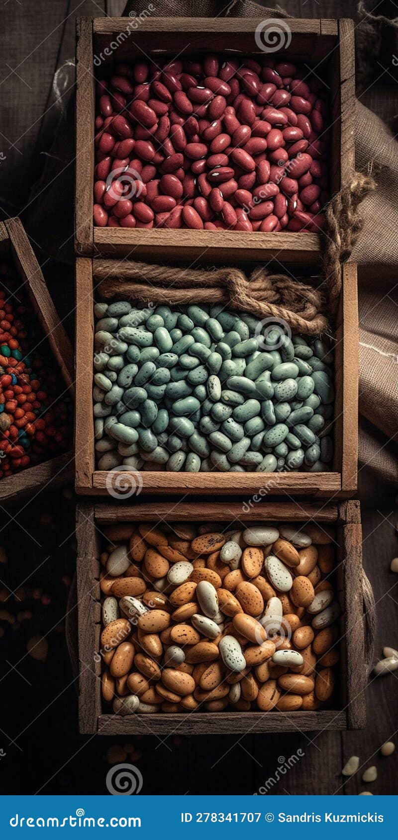 Top View of Different Beans in Small Wooden Cages. Generative AI Stock ...
