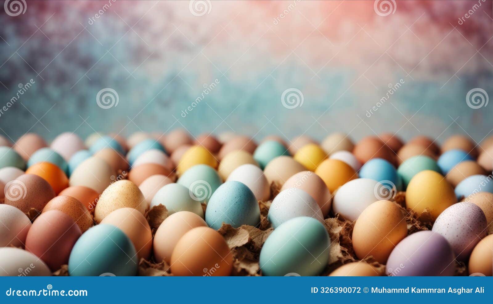 Top View of Different Colored Eggs and Scattered Eggshell on Abstract ...