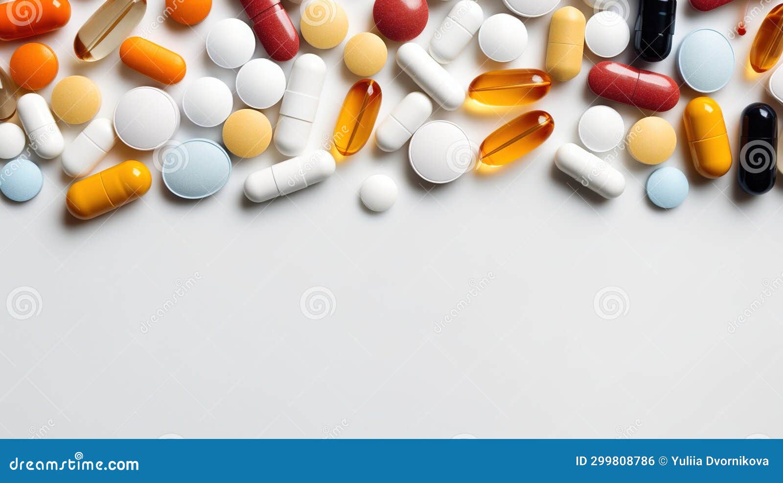 Top View of Different Coloured Pills and Capsules on Light Background ...