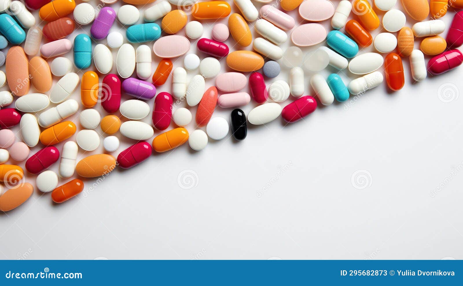 Top View of Different Coloured Pills and Capsules on Light Background ...