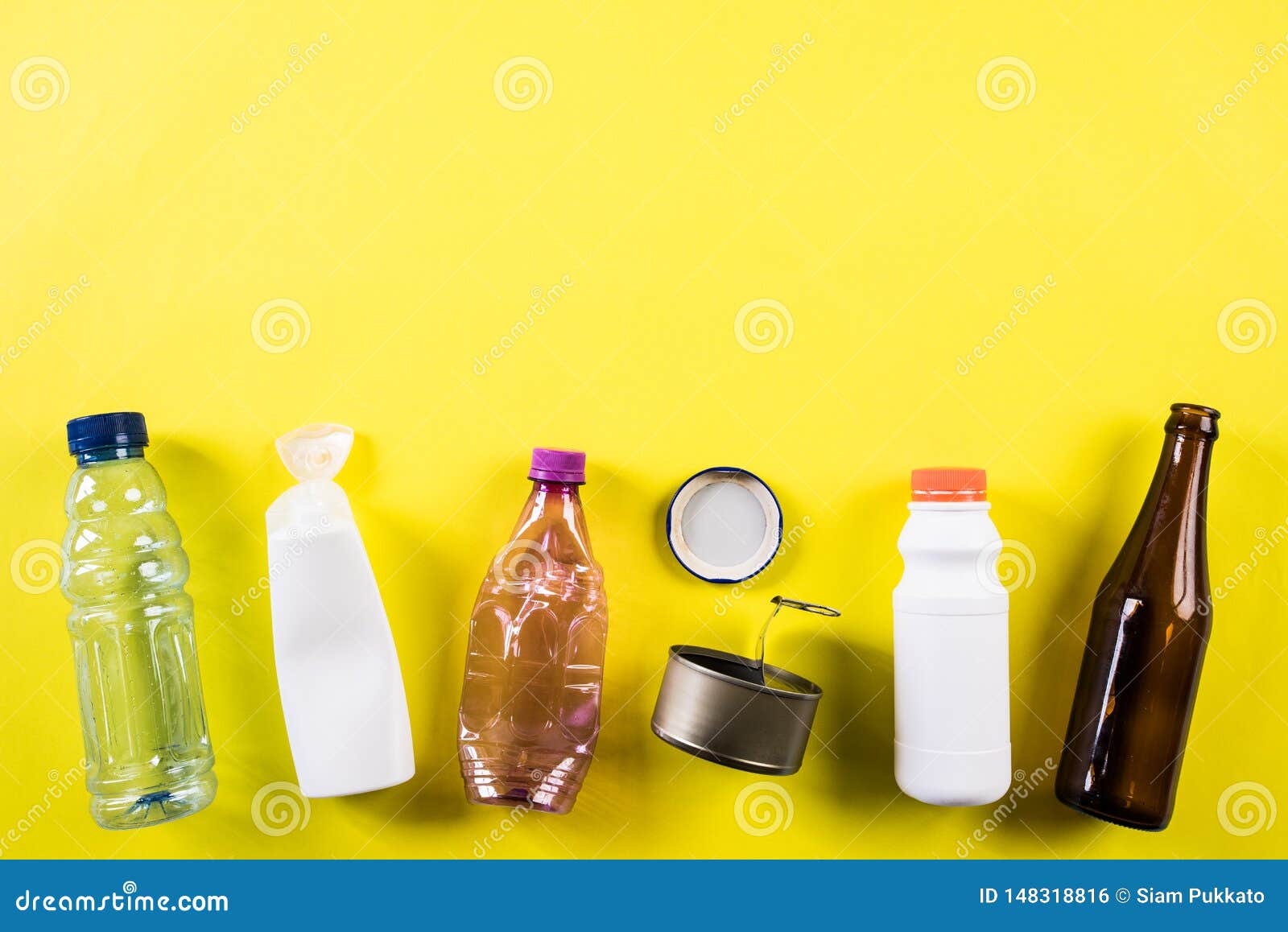 Top View of Different Garbage Materials for Recycling on Yellow ...