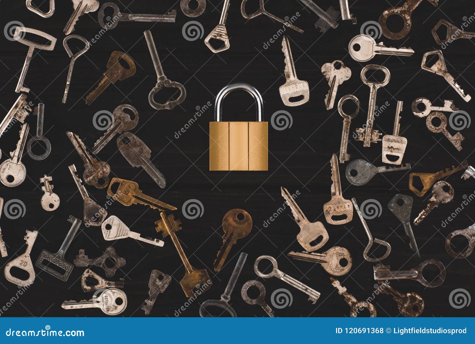 Top View of Different Metal Keys with Lock Stock Photo - Image of lock ...