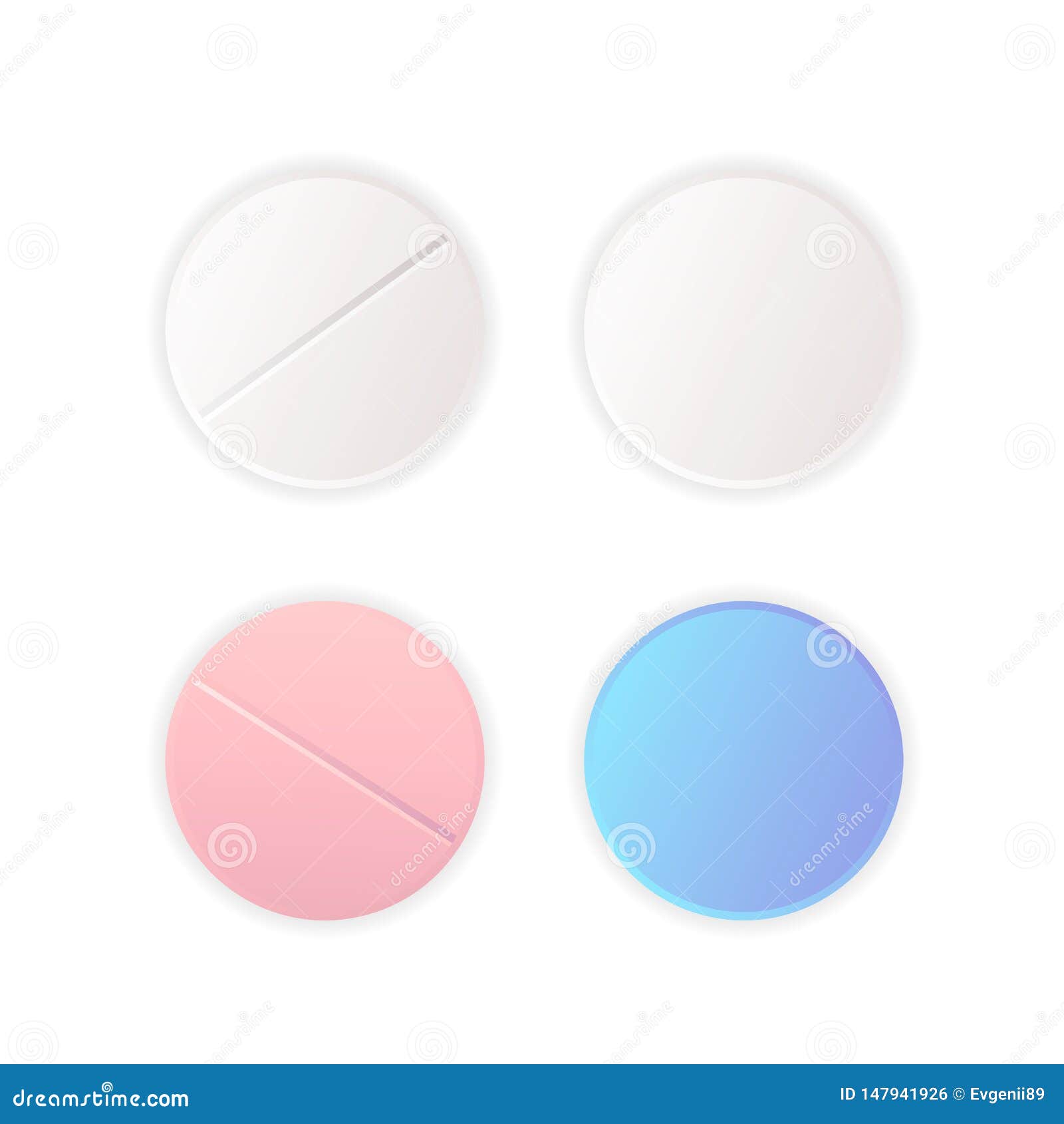Top View on Different Round Pills, Medicaments Vector Set on White ...
