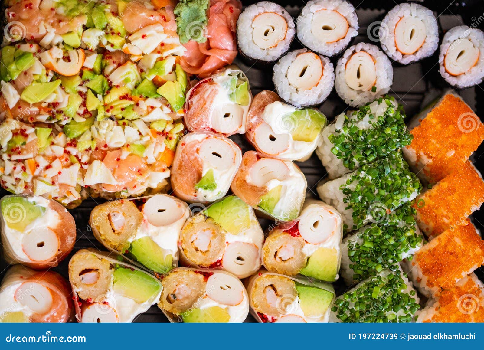 Top View of Different Sushi Pieces on Table Stock Image - Image of fish ...