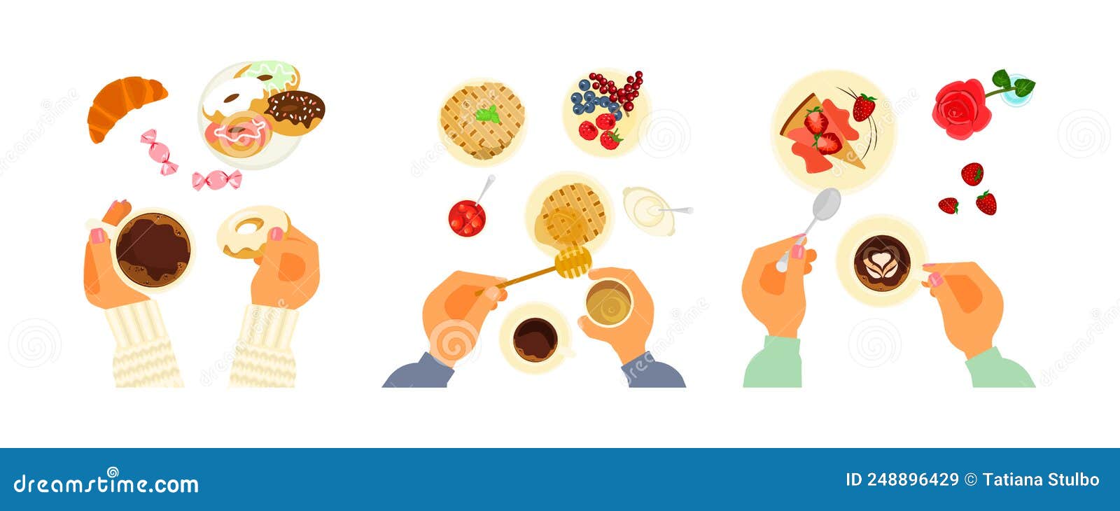 Top View on Different Sweets Dishes. Person is Eating at a Table Stock ...