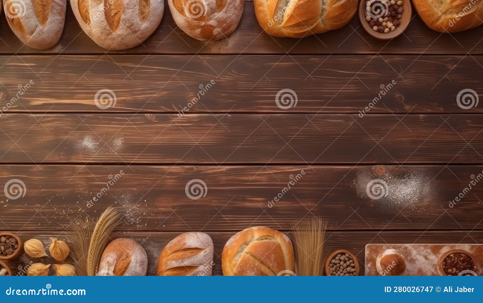 Top View of a Different Types of Bread with Space for Typing, Mockup Ai ...