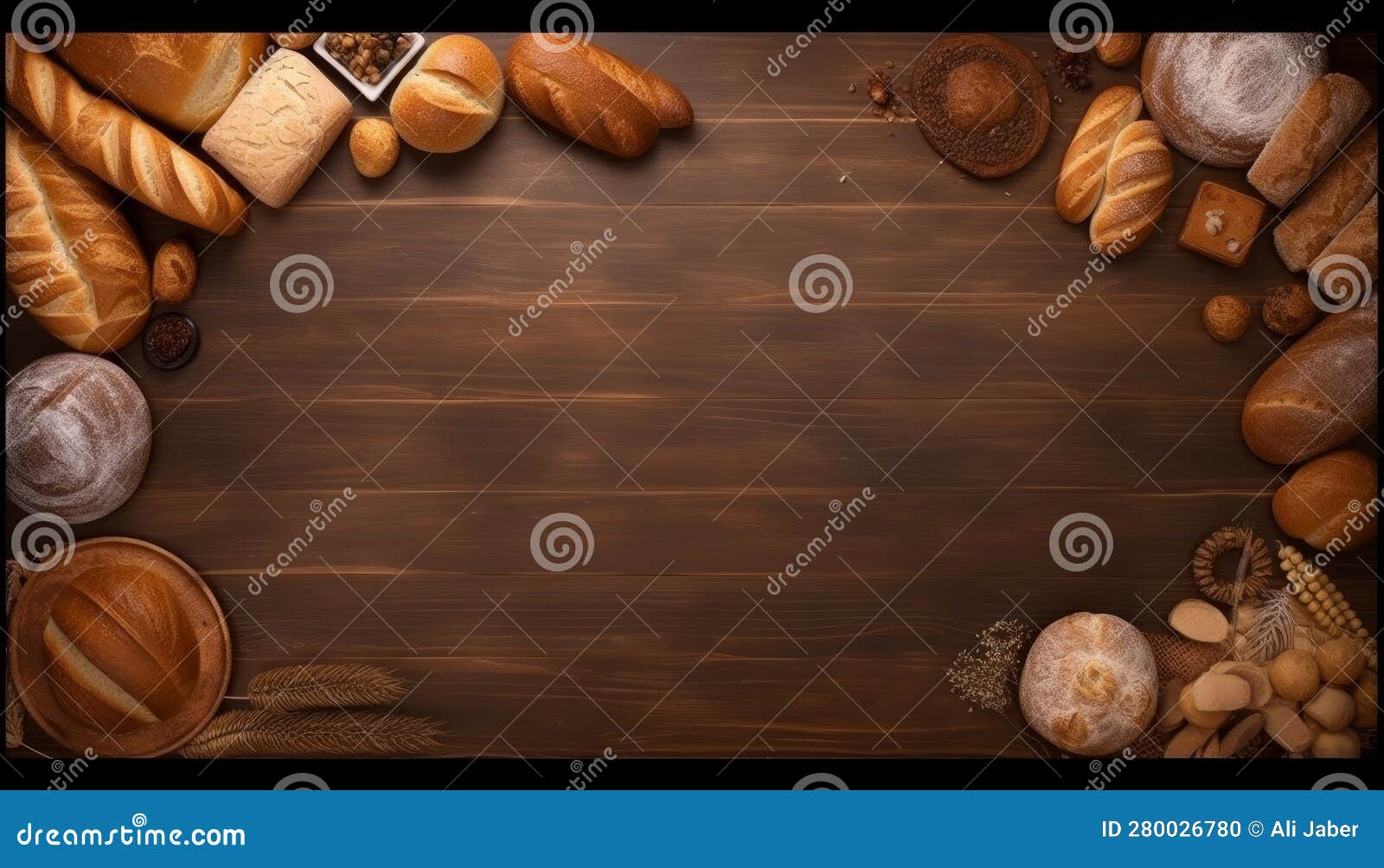 Top View of a Different Types of Bread with Space for Typing, Mockup Ai ...