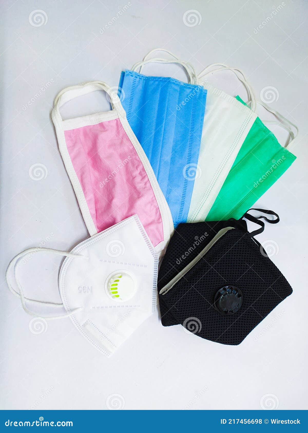 Top View of Different Types of Face Masks on a White Background Stock ...