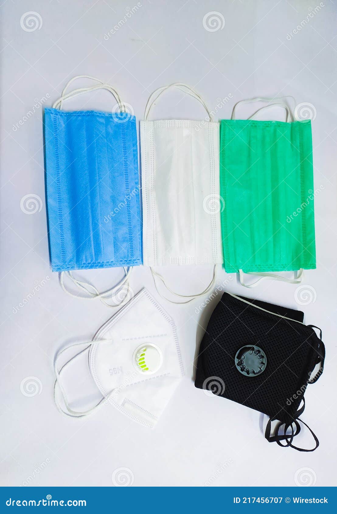 Top View of Different Types of Face Masks on a White Background Stock ...