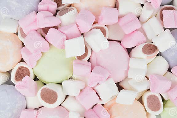 Top View of Different Types of Marshmallows in a Mess Spread Out on a ...
