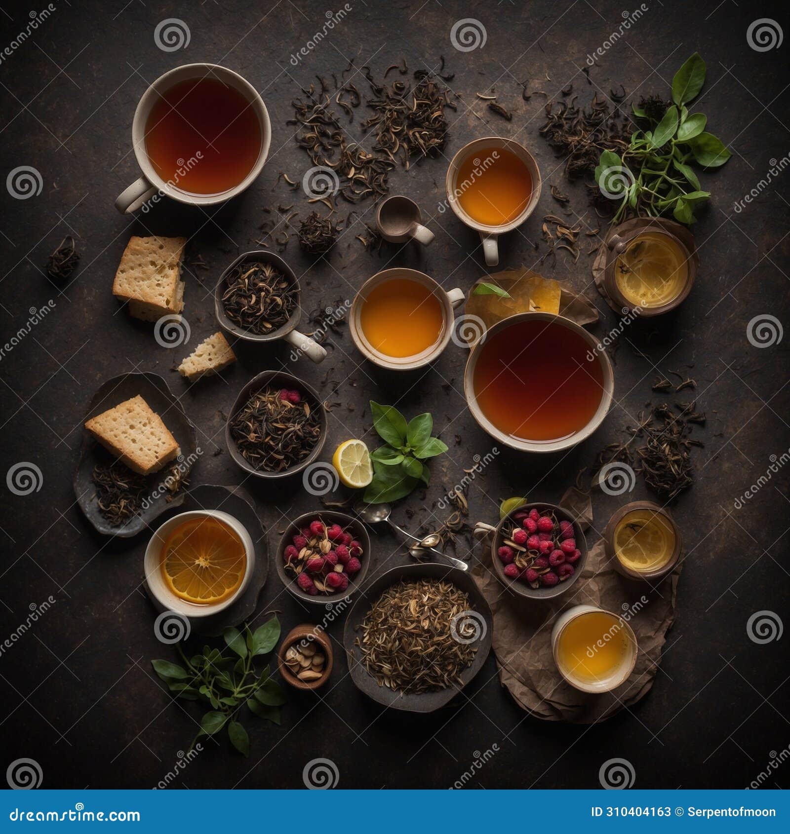 Top View of Different Types of Tea Stock Illustration - Illustration of ...