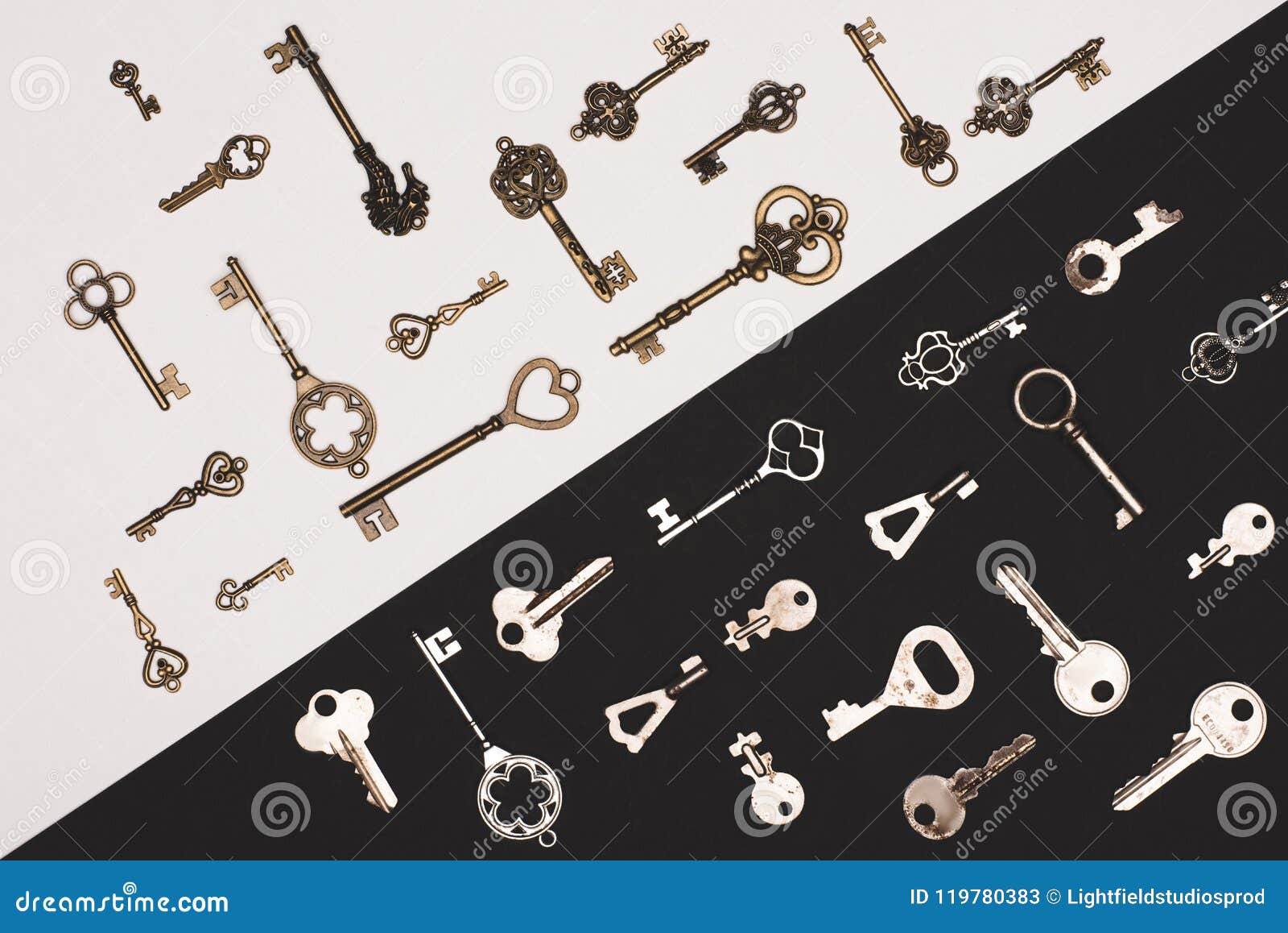 Top View of Different Vintage Keys Over Black Stock Image - Image of ...