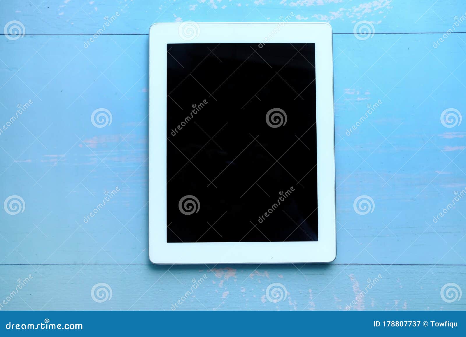 Top View of Digital Tablet with Blank Screen on Blue Stock Image ...