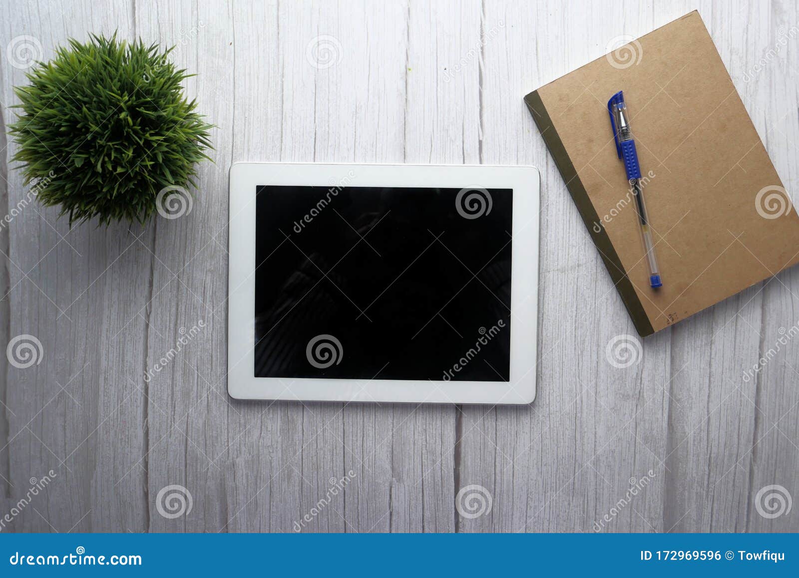 Top View of Digital Tablet, Notepad and Pen on Table Stock Photo ...