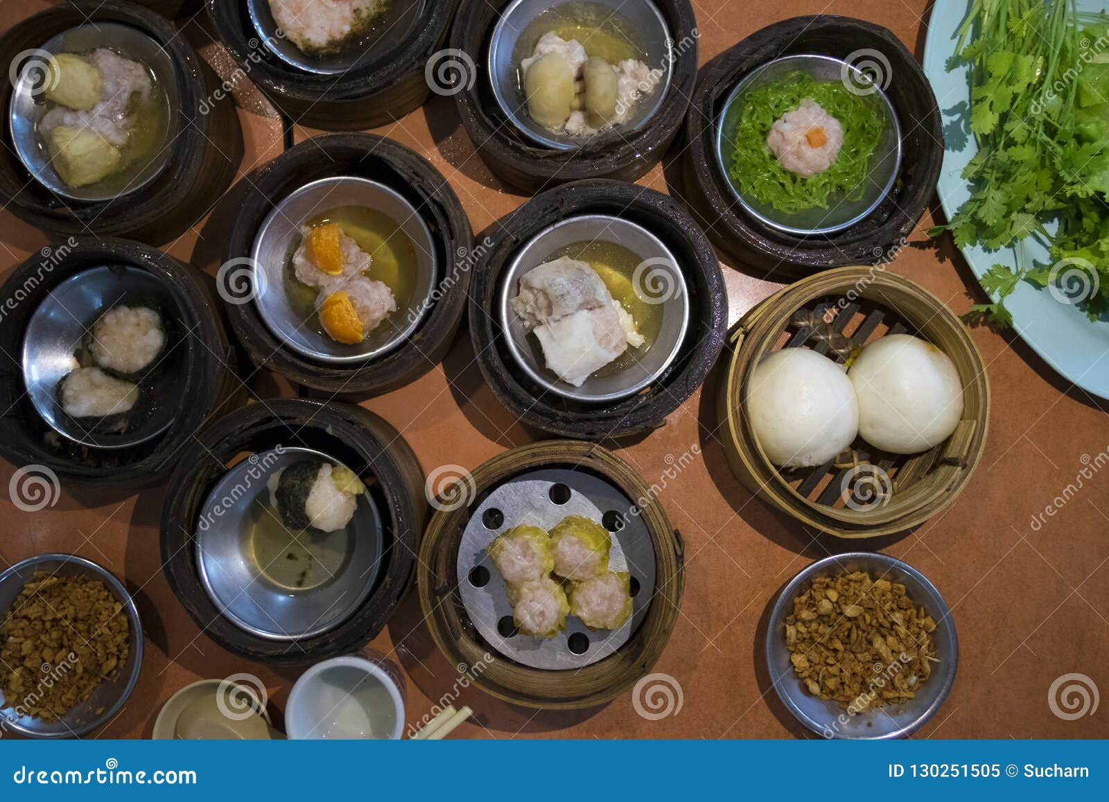 Top View of Dim Sum in Bamboo Container. Stock Image - Image of dinner ...