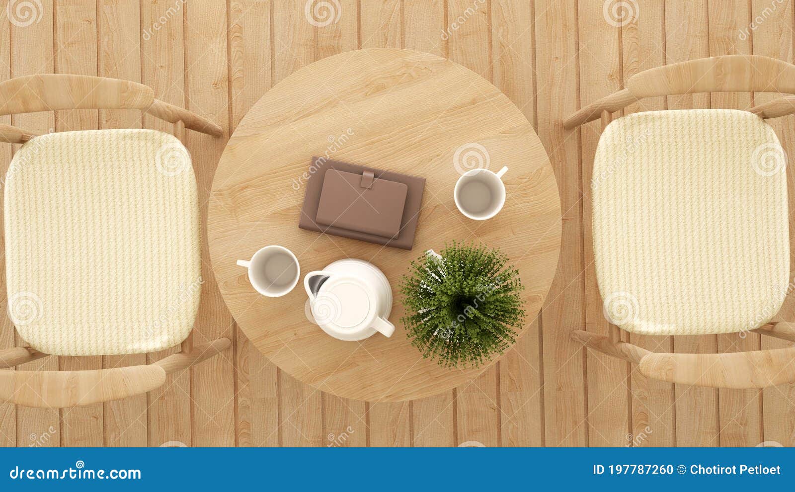 Top View Dining Area in Coffee Shop or Restaurant - 3D Rendering Stock ...