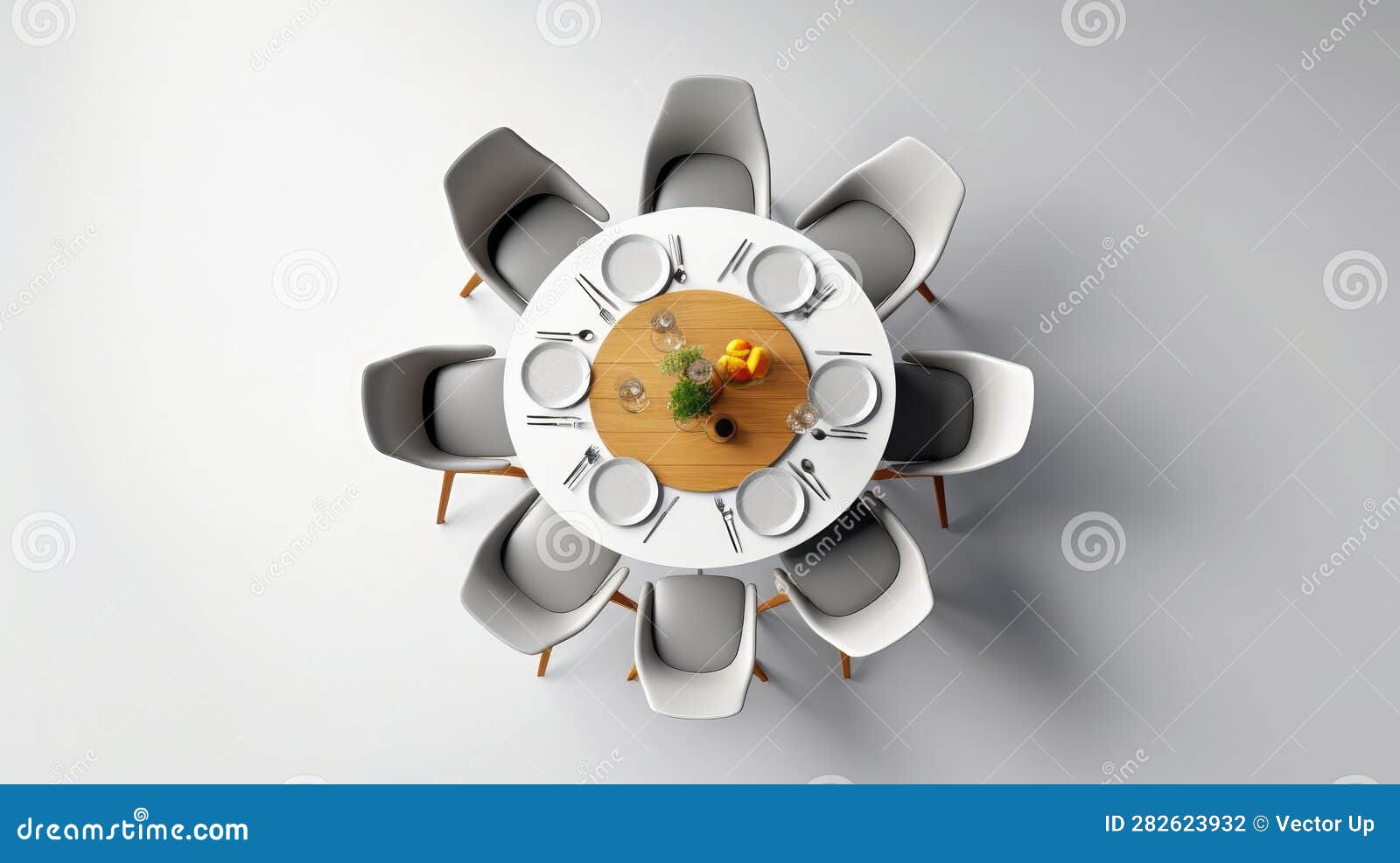 Top View of Dining Table and Chairs. Generative AI. Stock Illustration ...