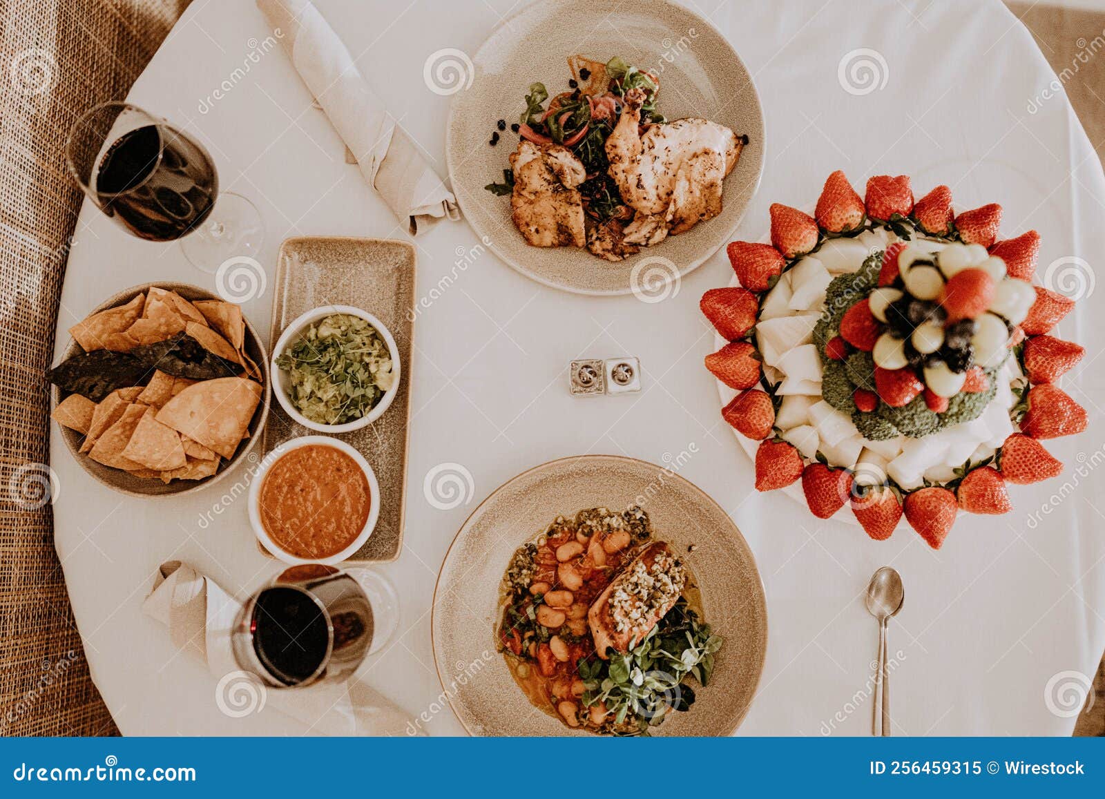 Top View of a Dinner Table with a Fruit Salad Stock Image - Image of ...