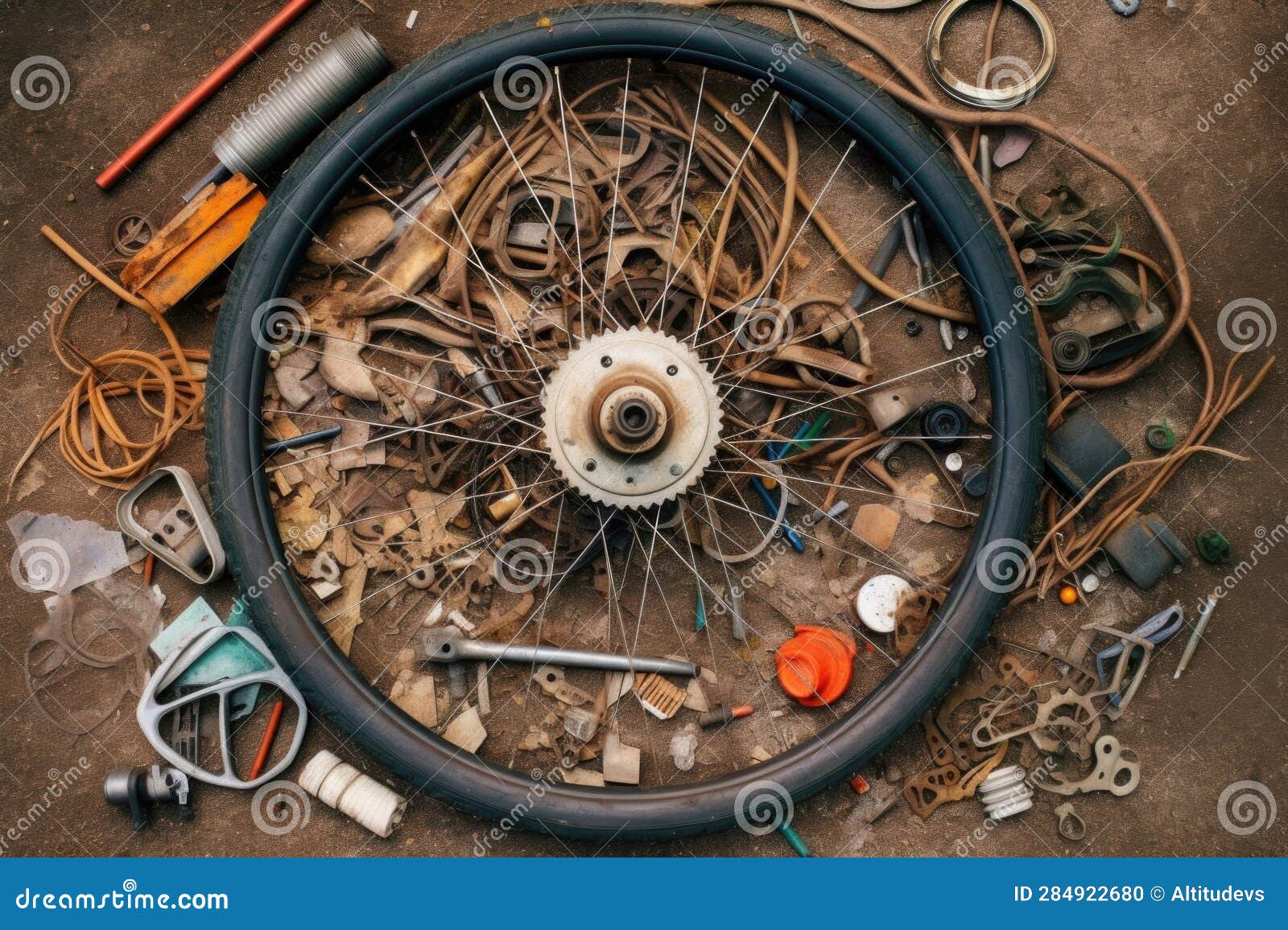 Top View of Disassembled Bike Wheel with Spokes Stock Illustration ...