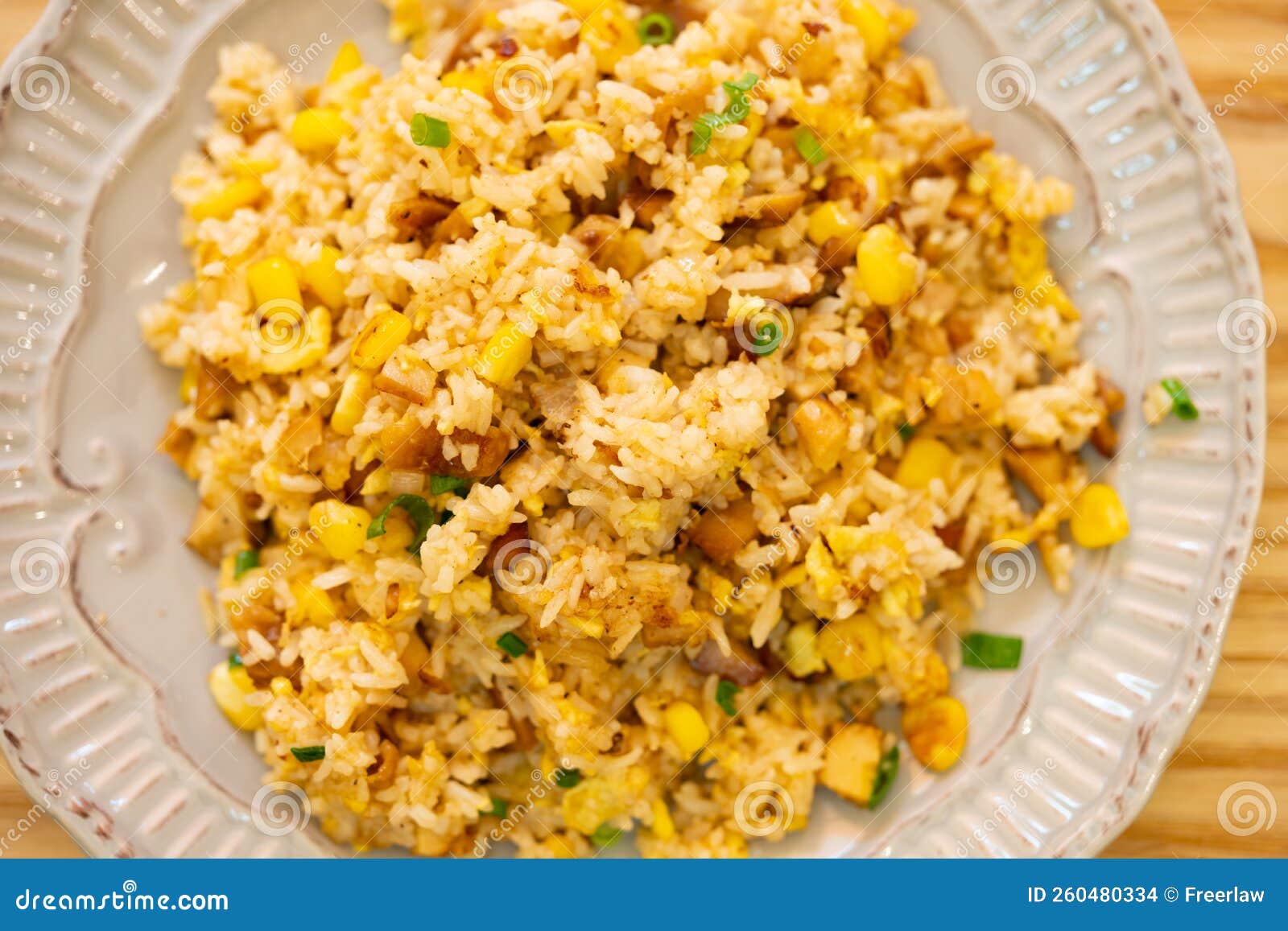 Dish of Diced Chicken and Maize and Fried Rice Stock Photo - Image of ...