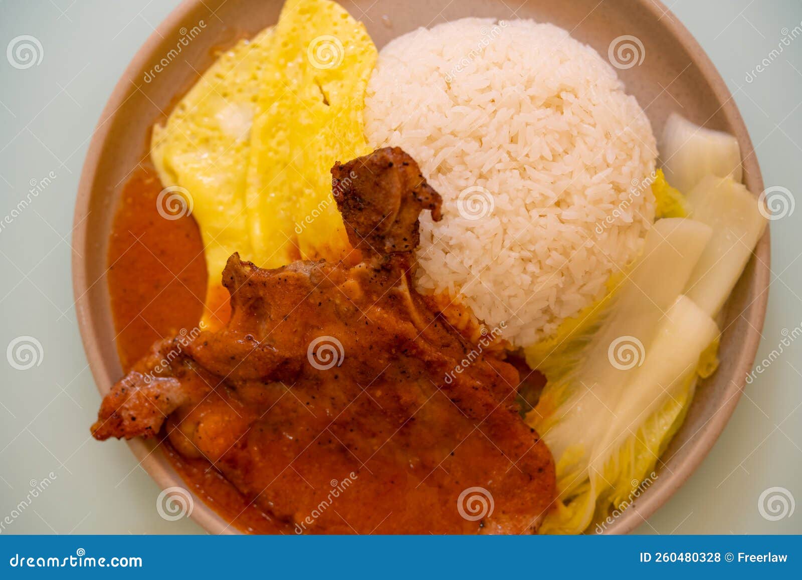 Dish of Pork Rib with Egg and Cabbage and Rice Stock Photo - Image of ...