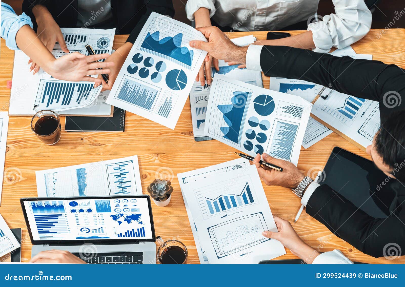 Top View Diverse Analyst Team Analyzing Financial Data. Meticulous ...