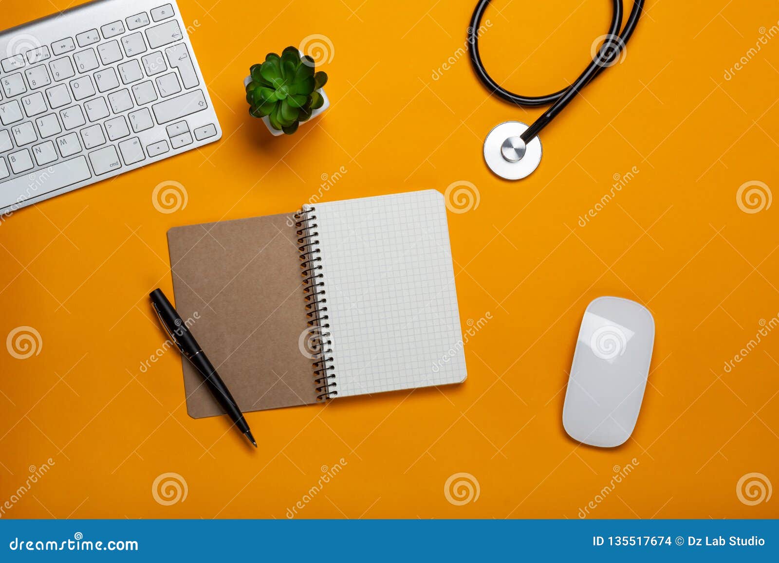 Top View of Doctor`s Table with Stethoscope Keyboard Notepad and Pen ...
