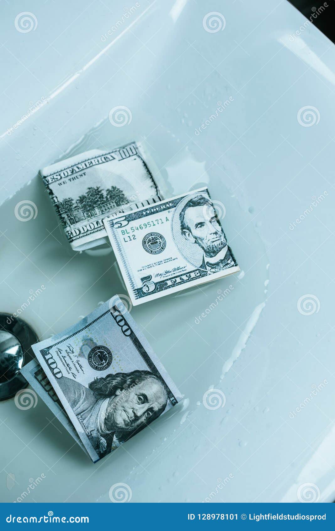 Top View of Dollar Banknotes in Water Stock Image - Image of money ...