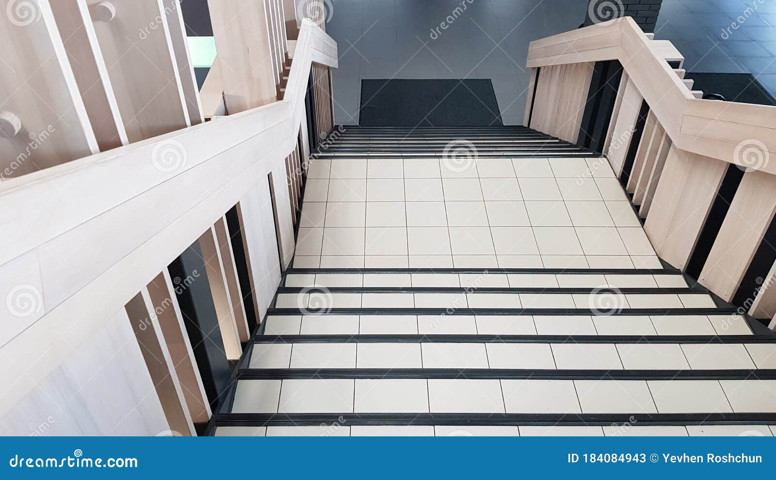 Top View Down Stairs of Tile and Light Wood Indoors Stock Image - Image ...