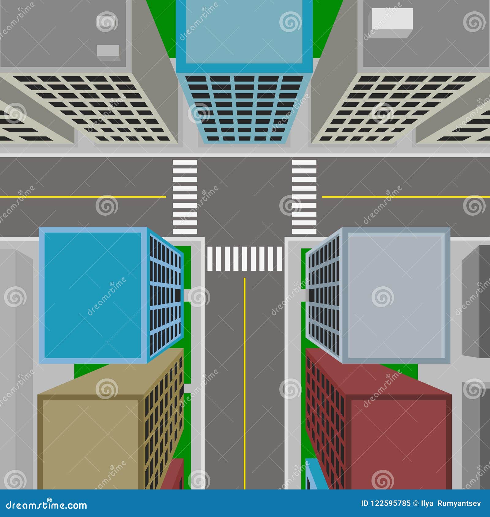 Top View of Downtown, 3d Vector City in Flat Design Stock Vector ...