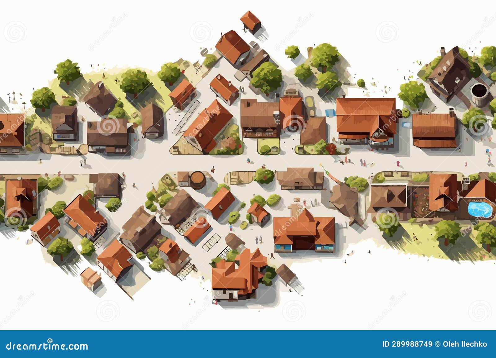Top View Dron Shot of Village Vector Flat Isolated Illustration Stock ...