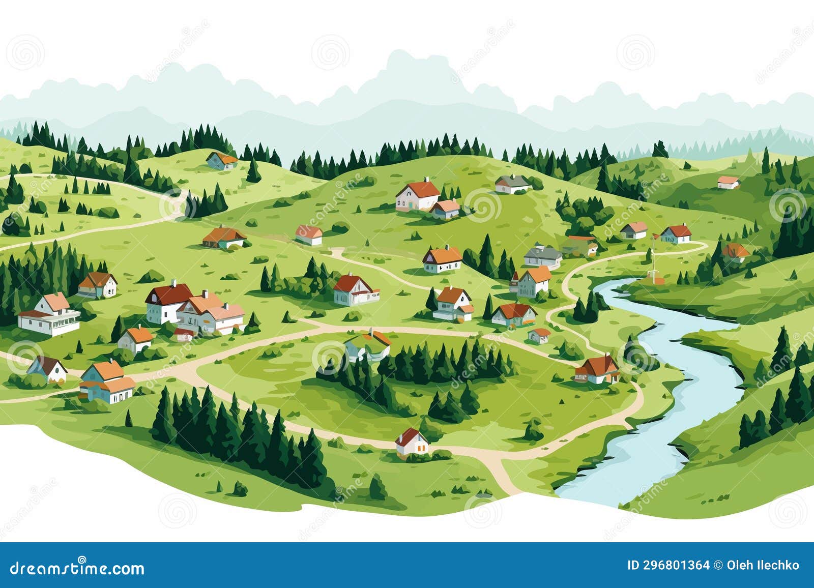Top View Dron Shot of Village Vector Flat Isolated Illustration Stock ...