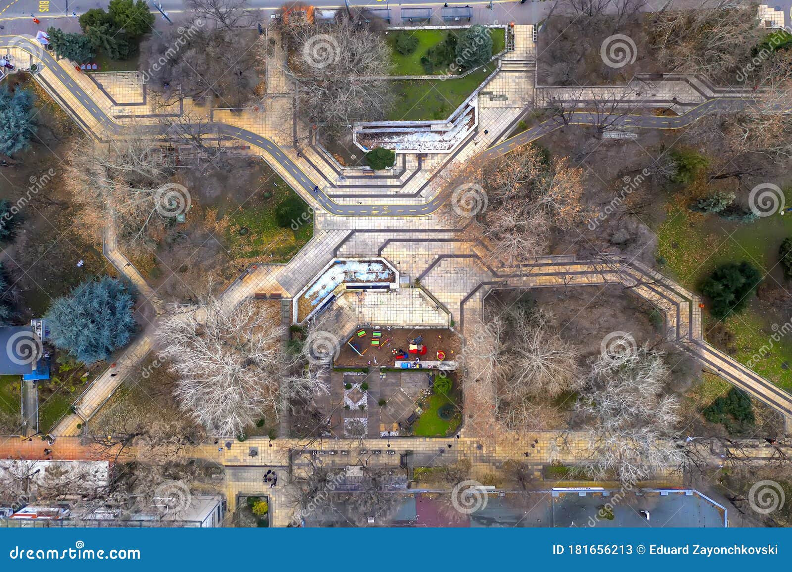 Top View from Drone of City Park Walkways and Trees. Stock Image ...
