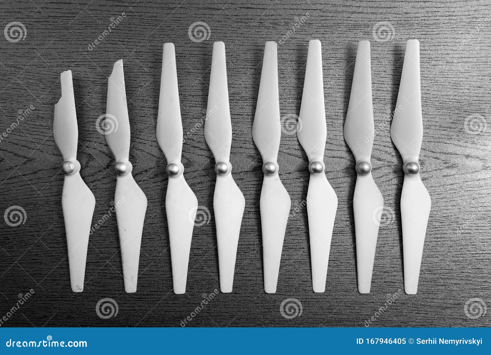 Top View of Drone Components, Propellers and One Broken, Aerial Video ...