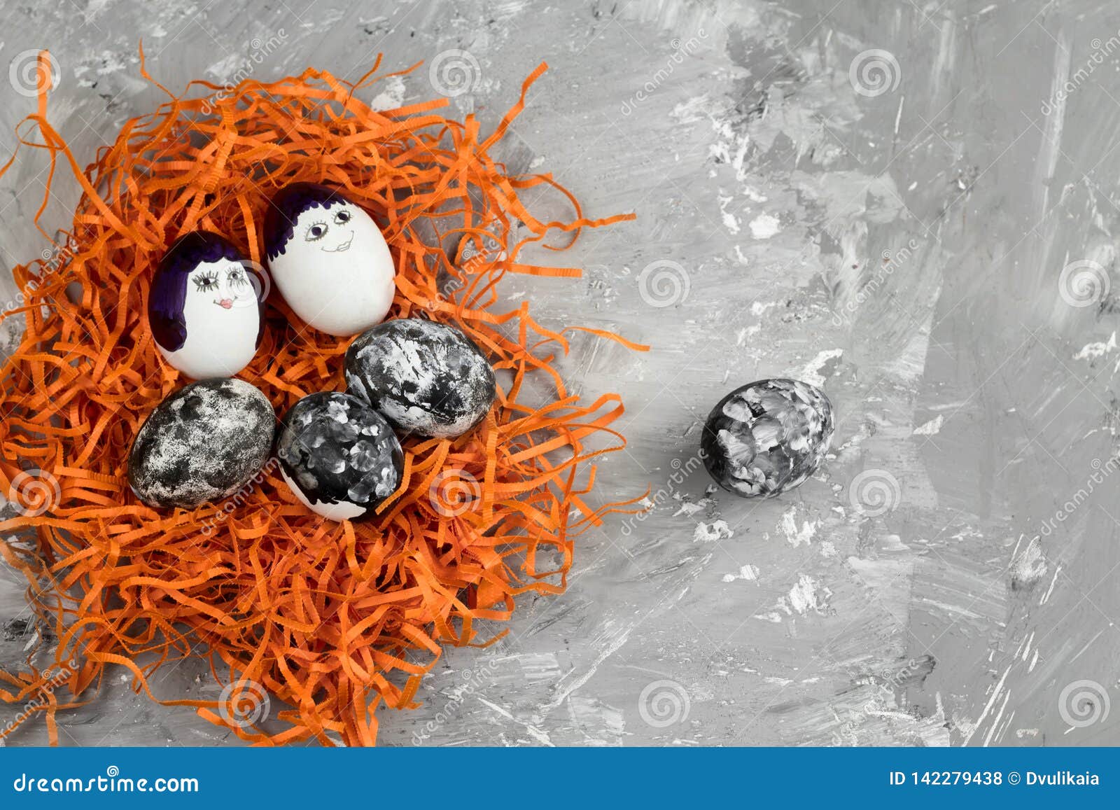 Dyed Eggs with Black and White Geometric Pattern in a Decorative Orange ...